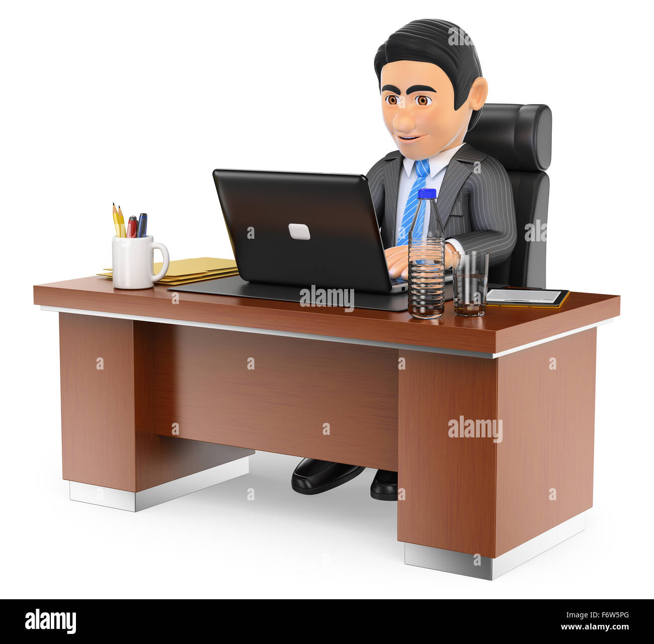 3d business people. Businessman working in the office with his laptop ...