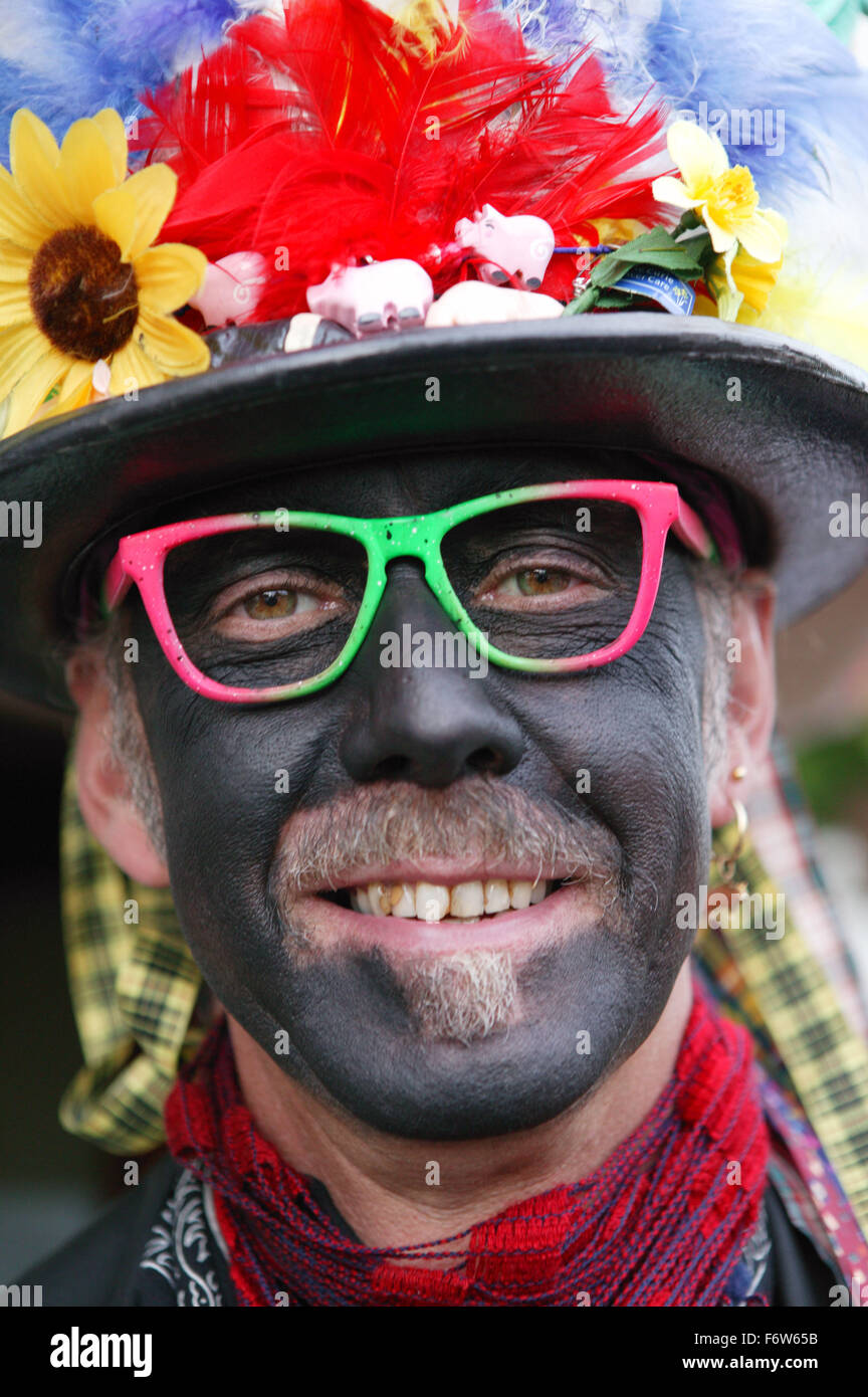 Portrait of Morris dancer wearing costume and makeup smiling Stock ...