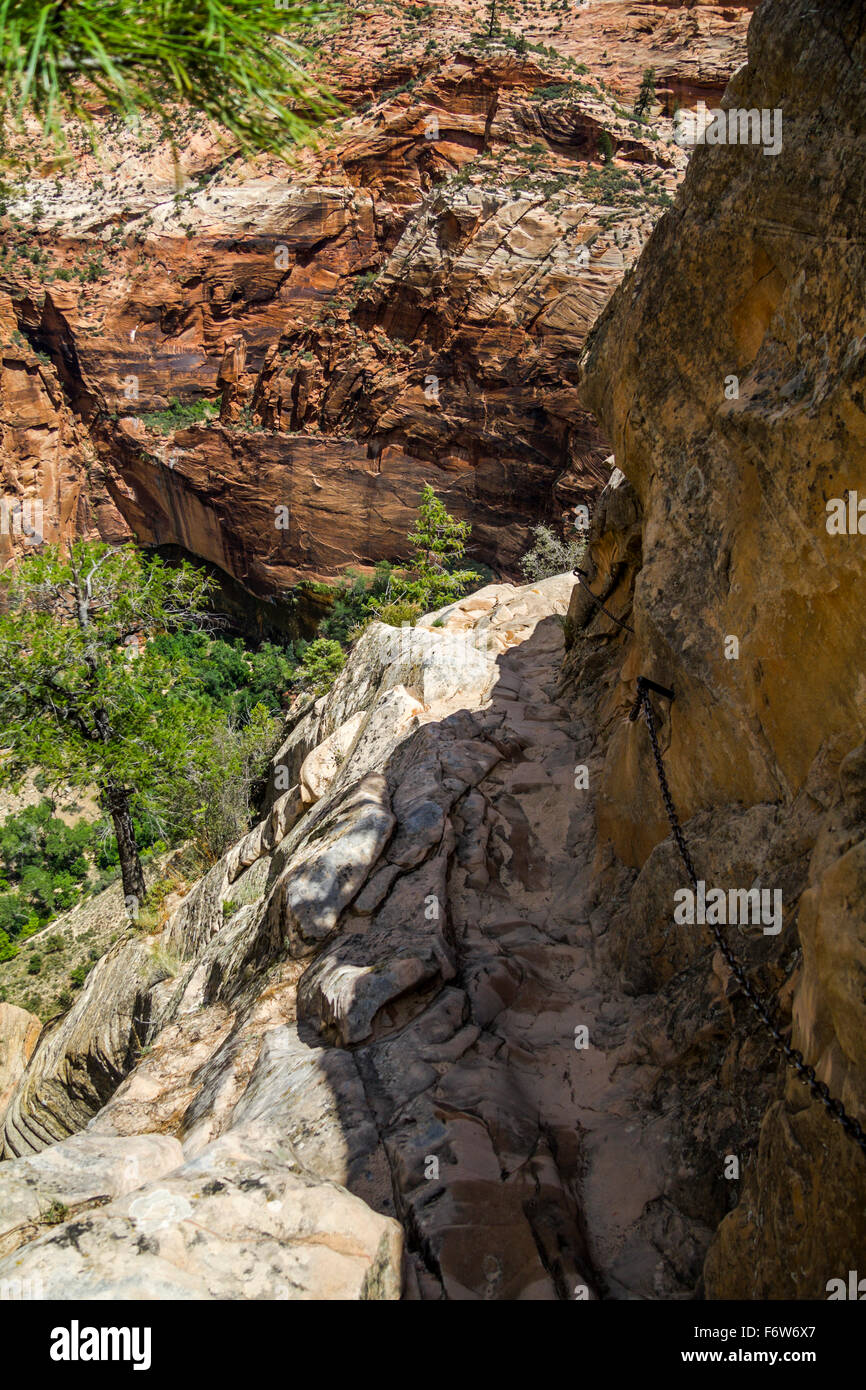 Dangerous Trail in Zion National Park Stock Photo - Alamy
