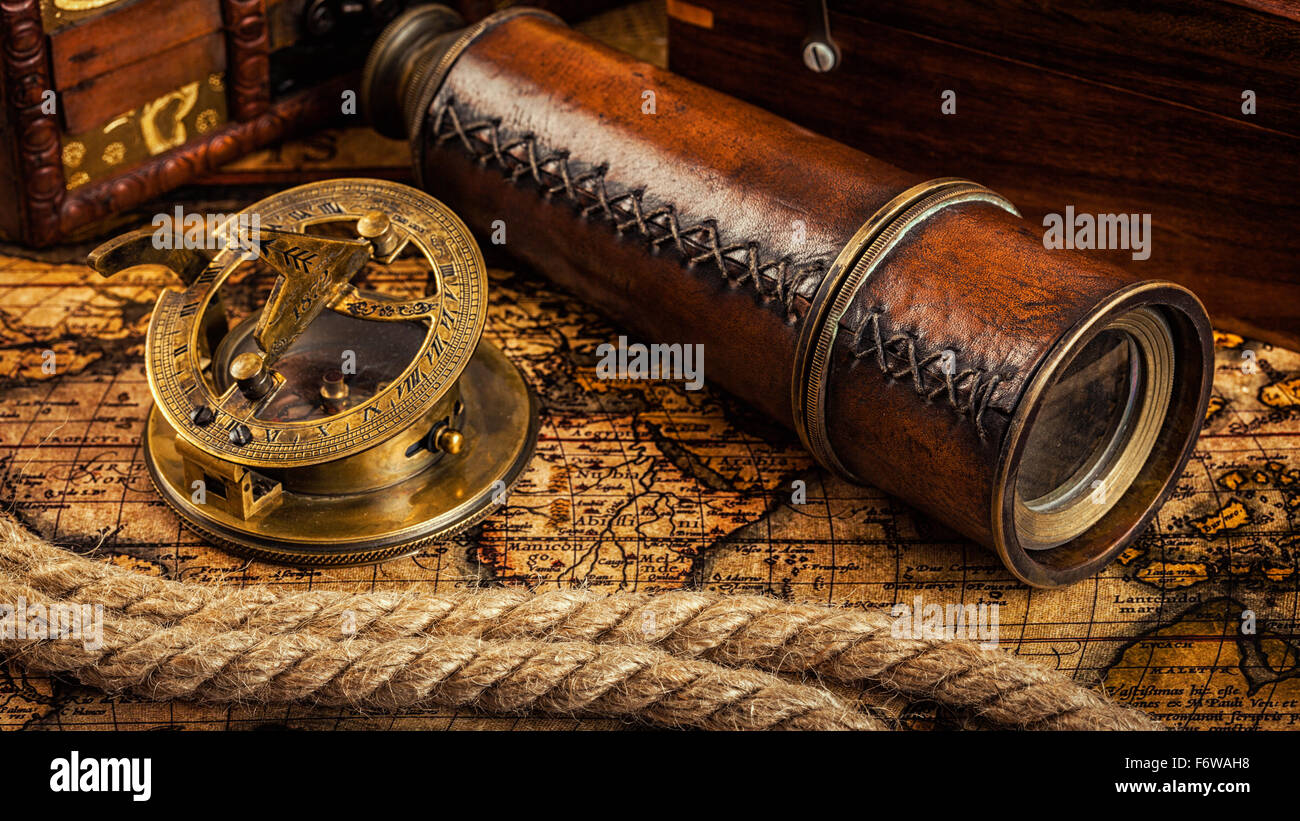 Old vintage compass on ancient map Stock Photo - Alamy