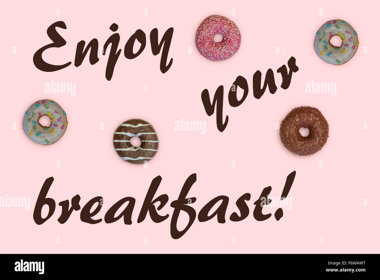 Enjoy your breakfast, illustration with donuts. For background, banner ...