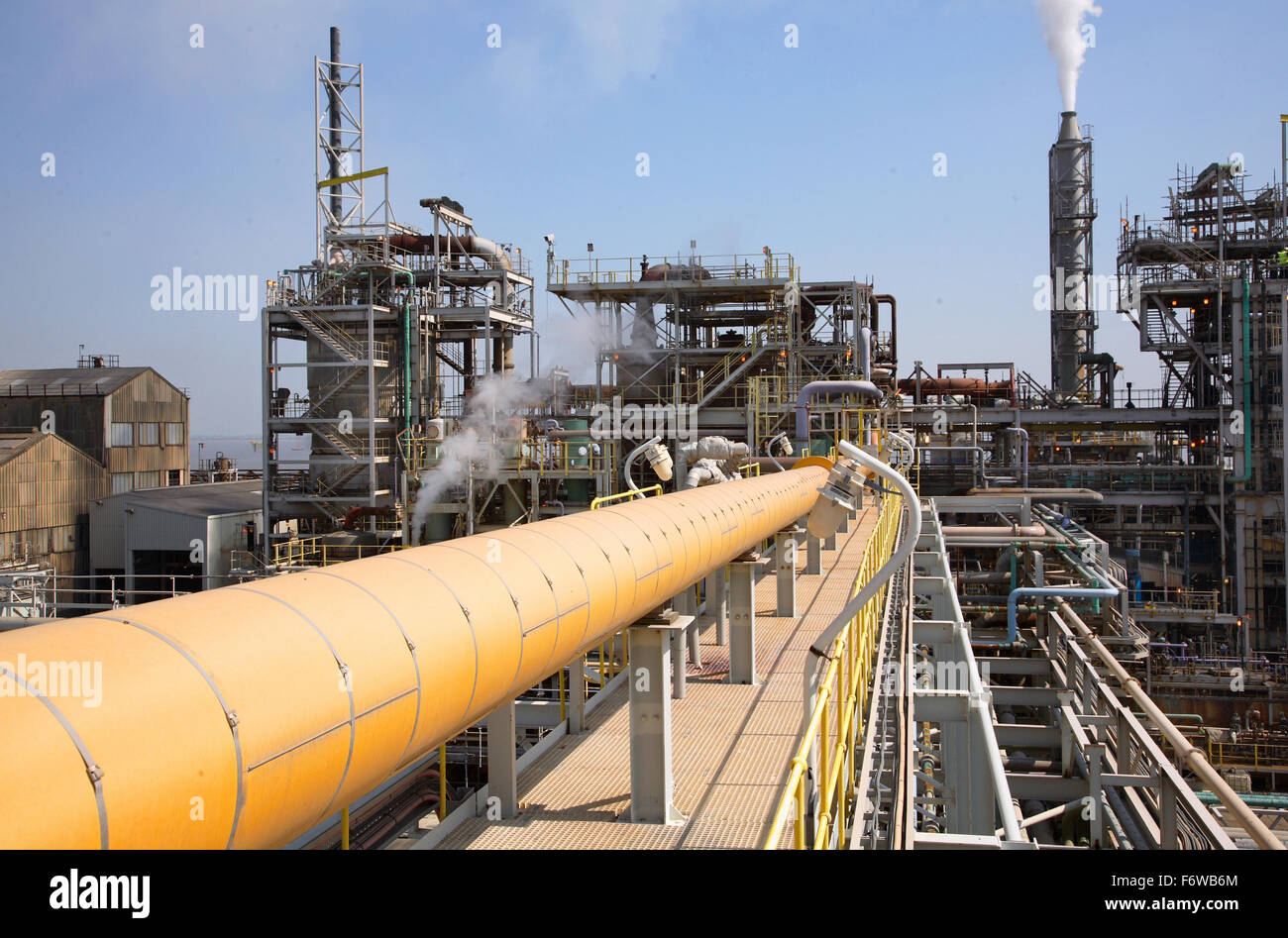 high level pipe rack in a chemical works in Teeside, UK, shows pipe ...