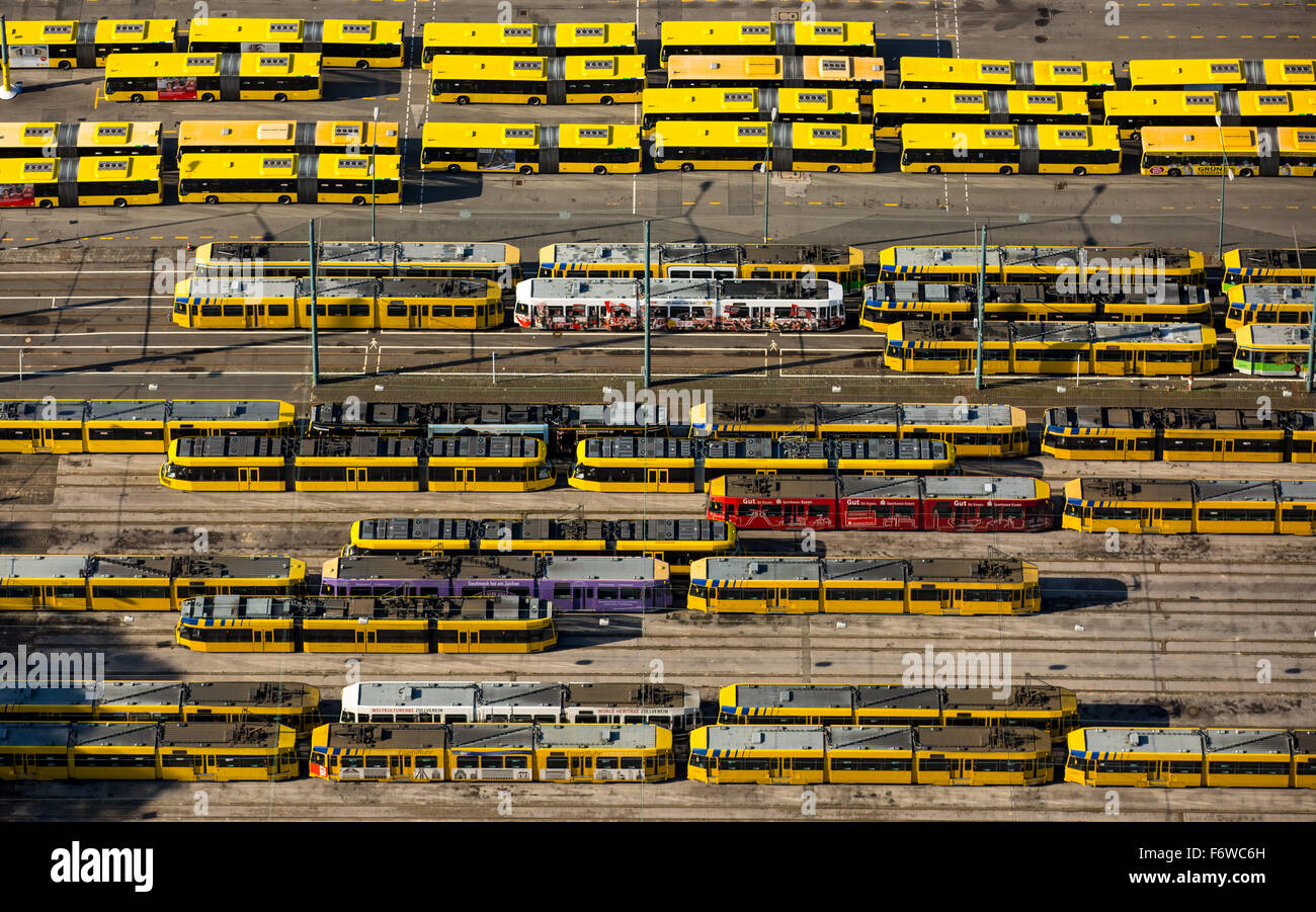 Buses and trams in the tram depot EVAG Essen, Essen transport, public ...