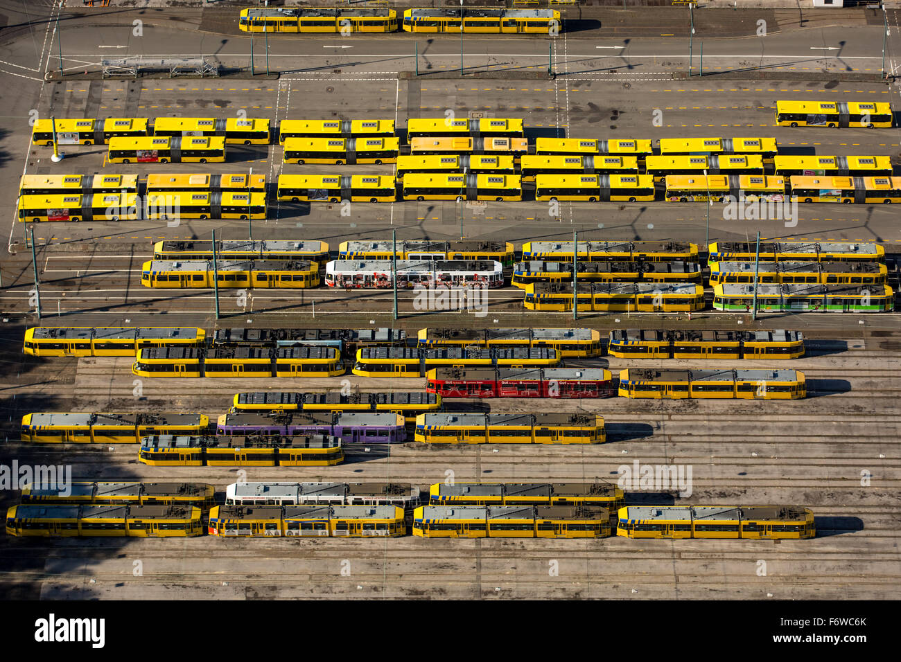 Buses and trams in the tram depot EVAG Essen, Essen transport, public ...