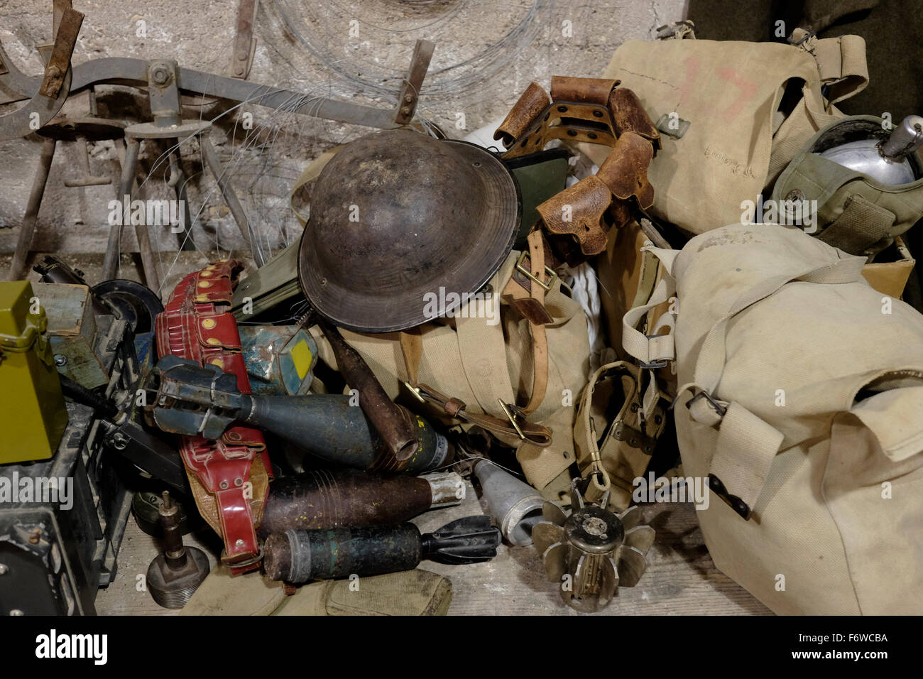 Old military items displayed inside a Slik which was a secret hiding ...