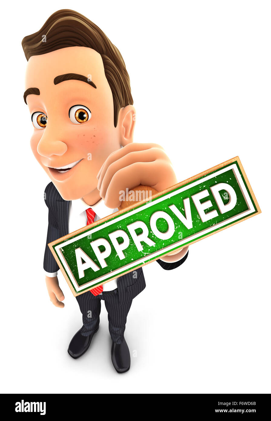 3d businessman holding approved stamp, isolated white background Stock ...