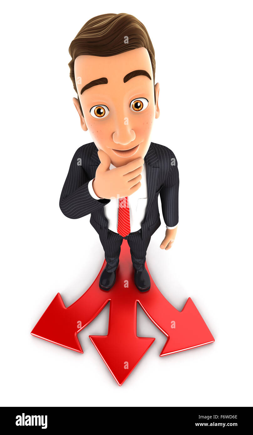 3d businessman faced with a difficult choice, isolated white background ...
