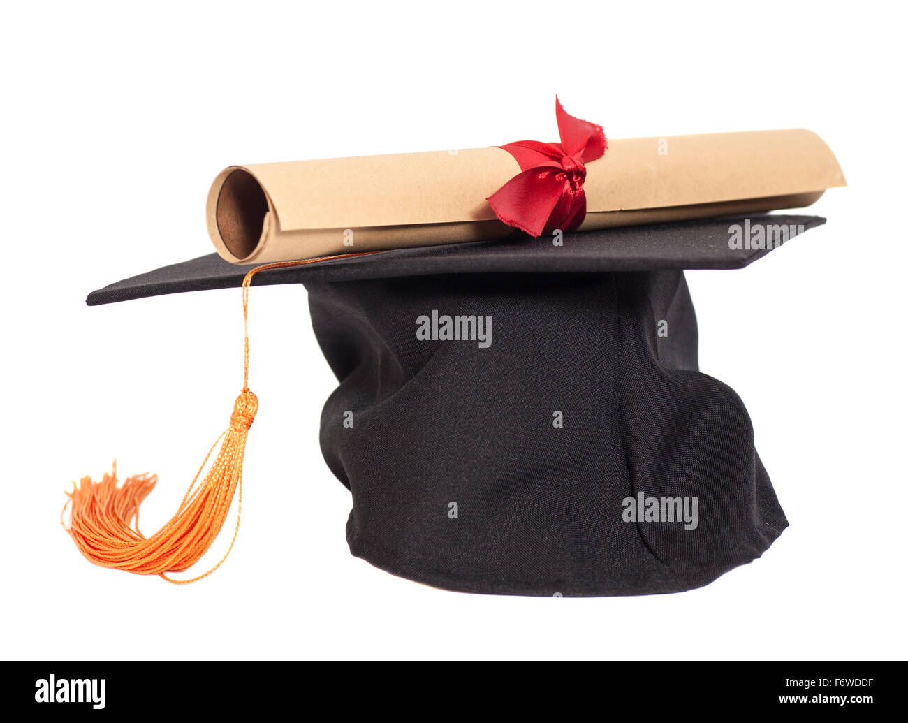 Graduation Hat and Diploma Isolated on White Background Stock Photo - Alamy