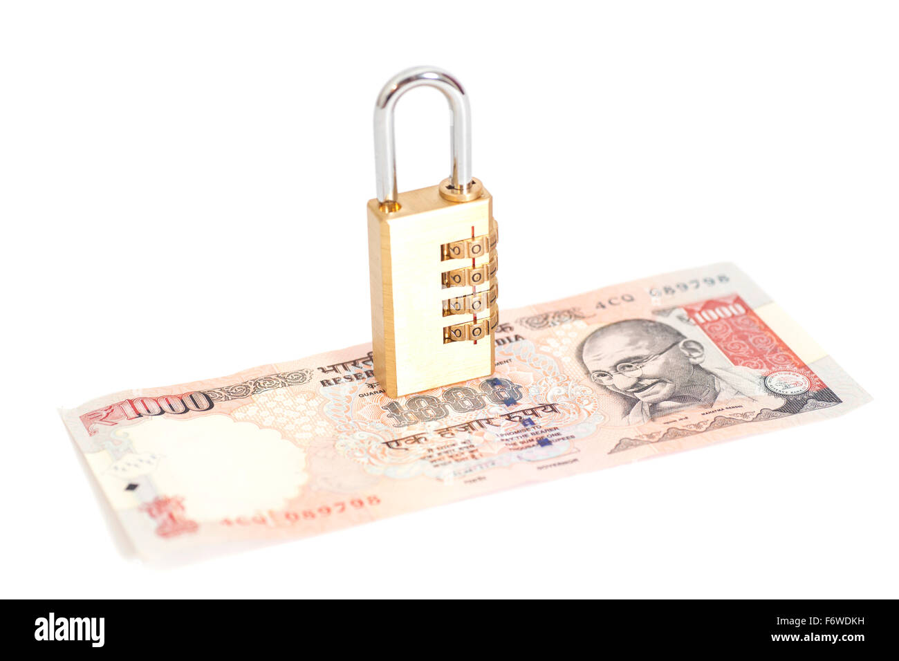 Combination padlock on Indian currency rupee isolated on white Stock ...