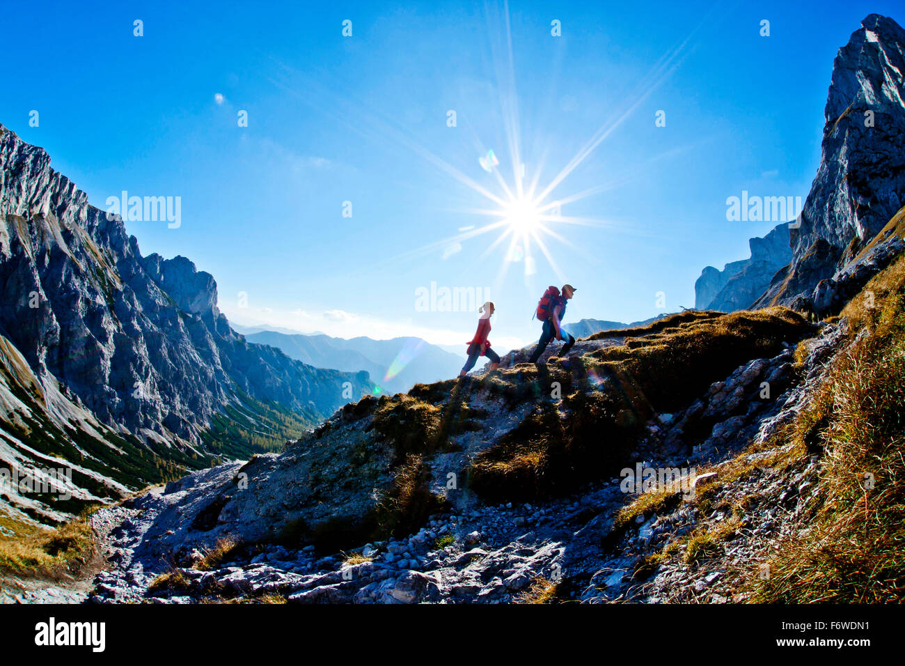 Hikers ascending to summit of Hochschwab, Styria, Austria Stock Photo ...