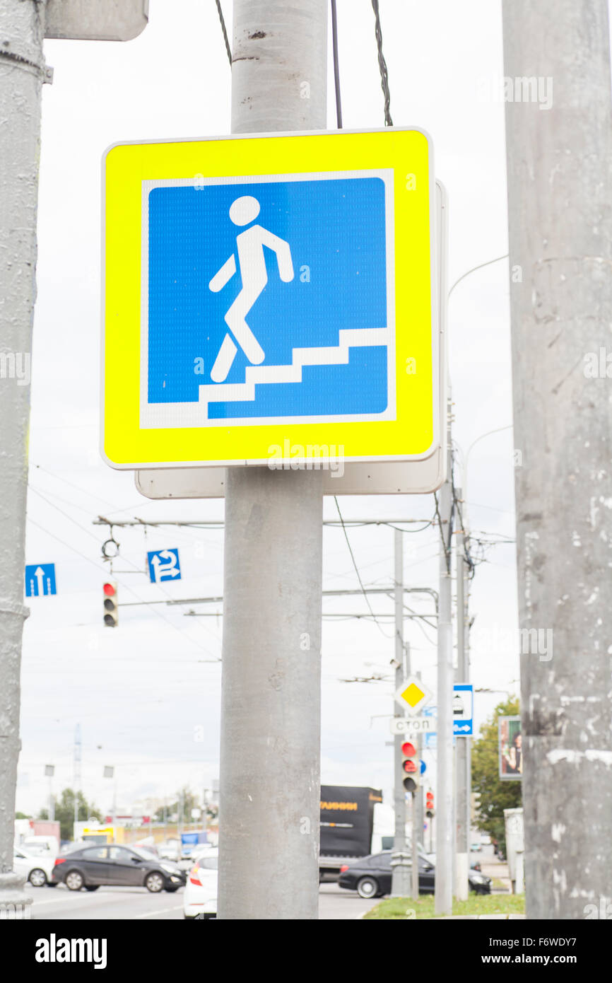 Traffic sign pedestrian crossing on street of city Stock Photo - Alamy