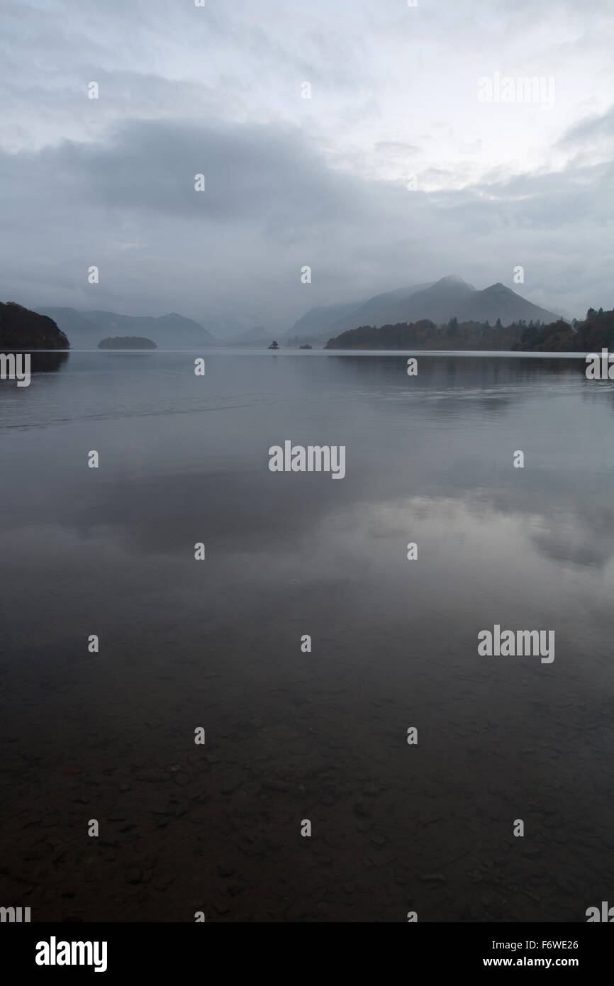 Town of Keswick, England. Picturesque dusk view of Derwent Water viewed ...