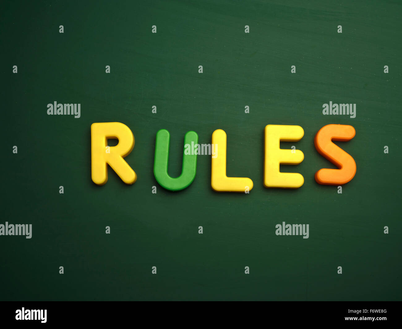 rules concept in colorful letters isolated on blank blackboard Stock ...