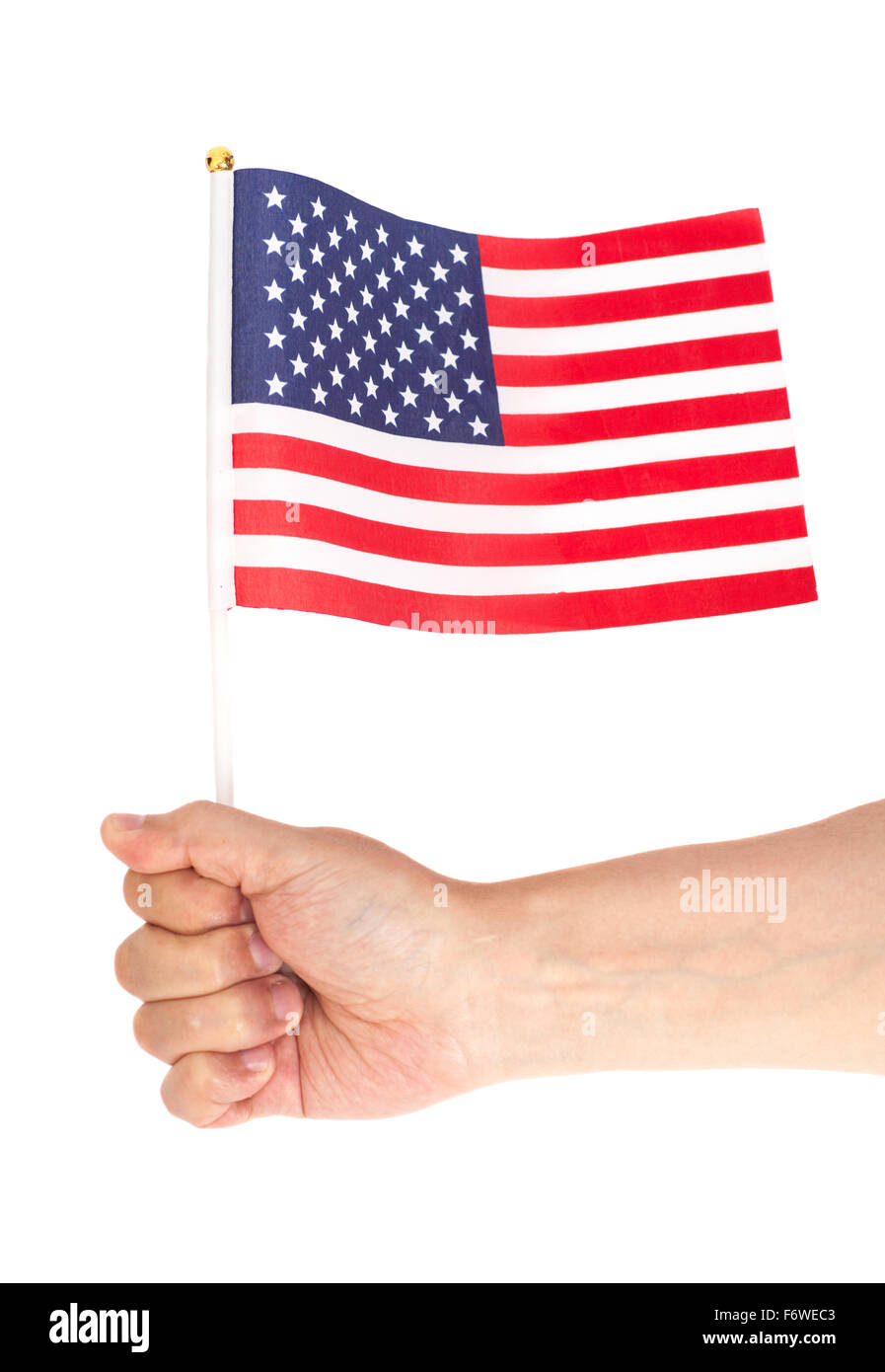 Hand holding American flag isolated on white background Stock Photo - Alamy