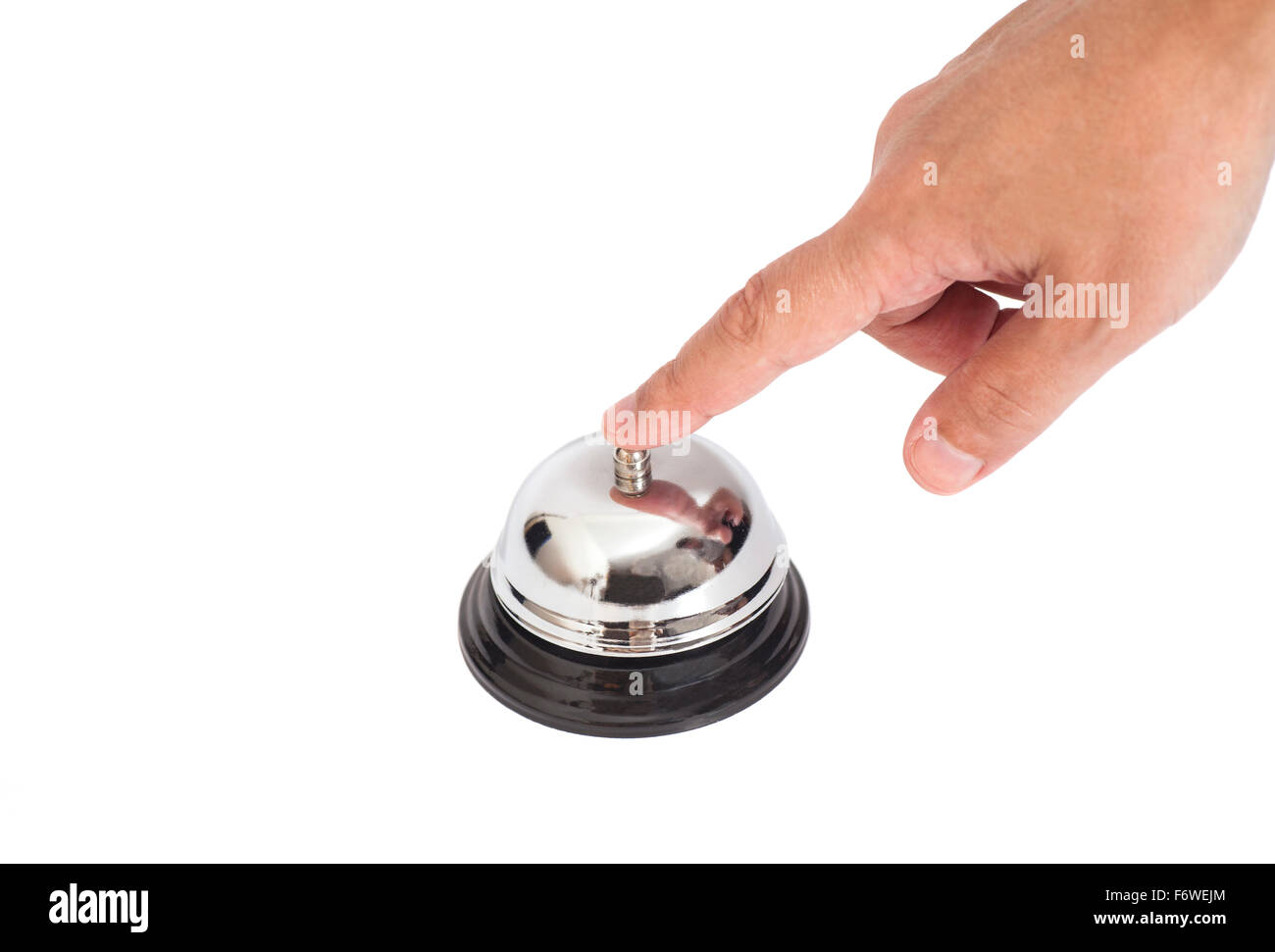 Hand ringing in service bell isolated on white Stock Photo - Alamy