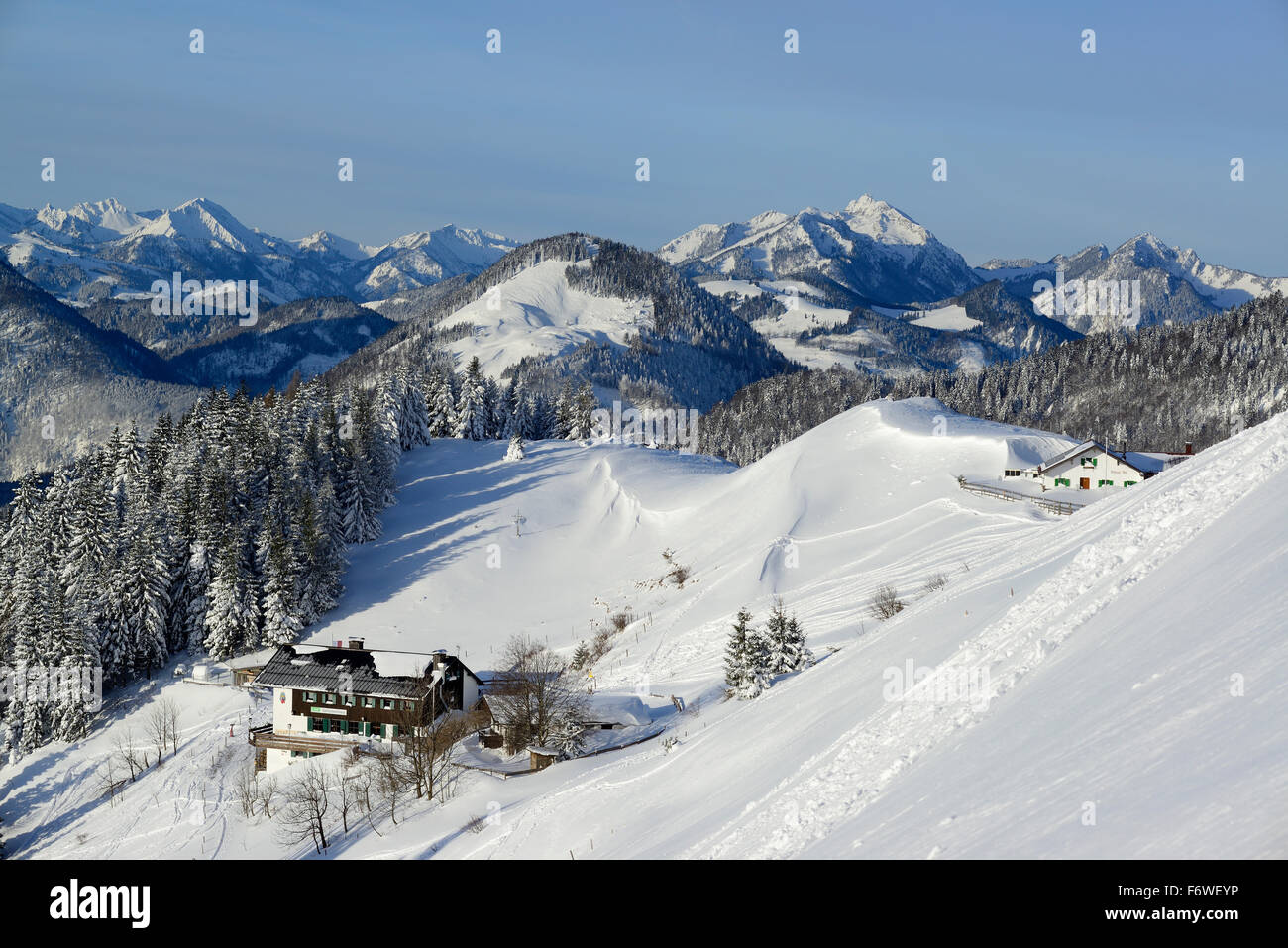Spitzsteinhaus with view to Spitzing area, Kranzhorn and Wendelstein ...
