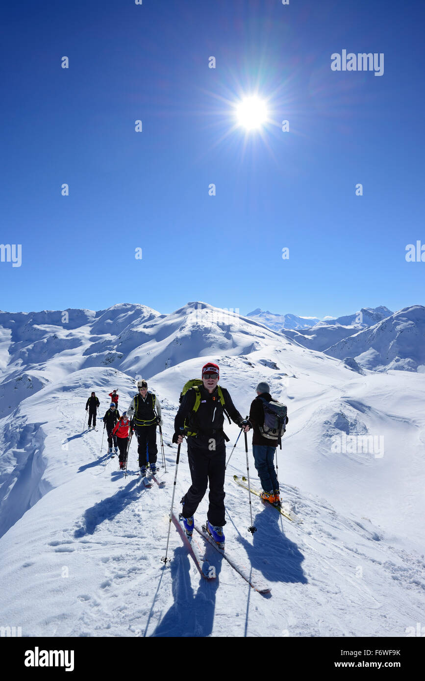 Group of backcountry skier ascending to Hoher Kopf, Tux Alps, Tyrol ...