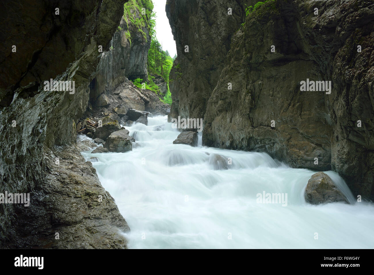 River Partnach flowing through a narrow canyon, Partnachklamm, Garmisch ...