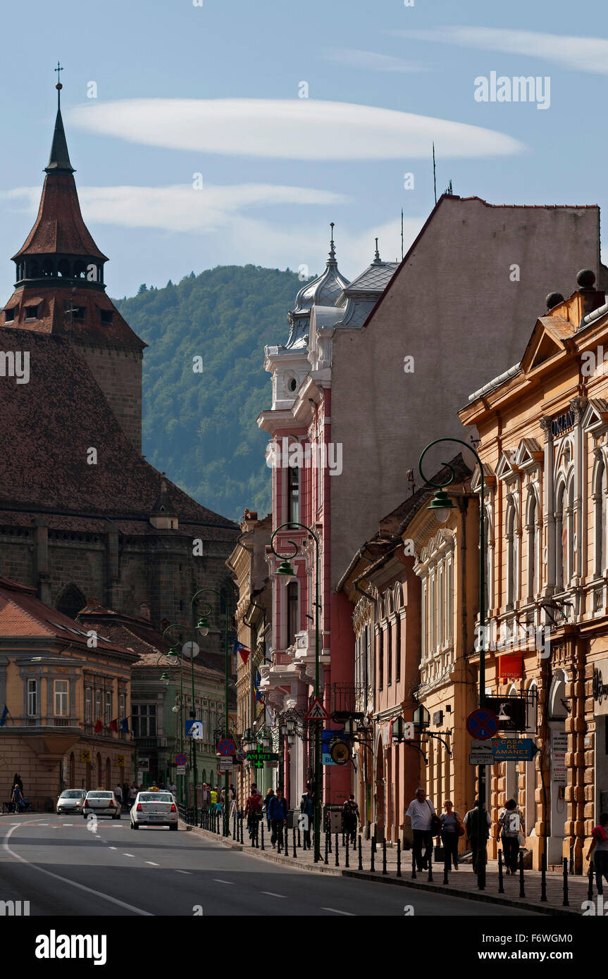 Strada Republicii and Black Church, Brasov, Transylvania, Romania Stock ...
