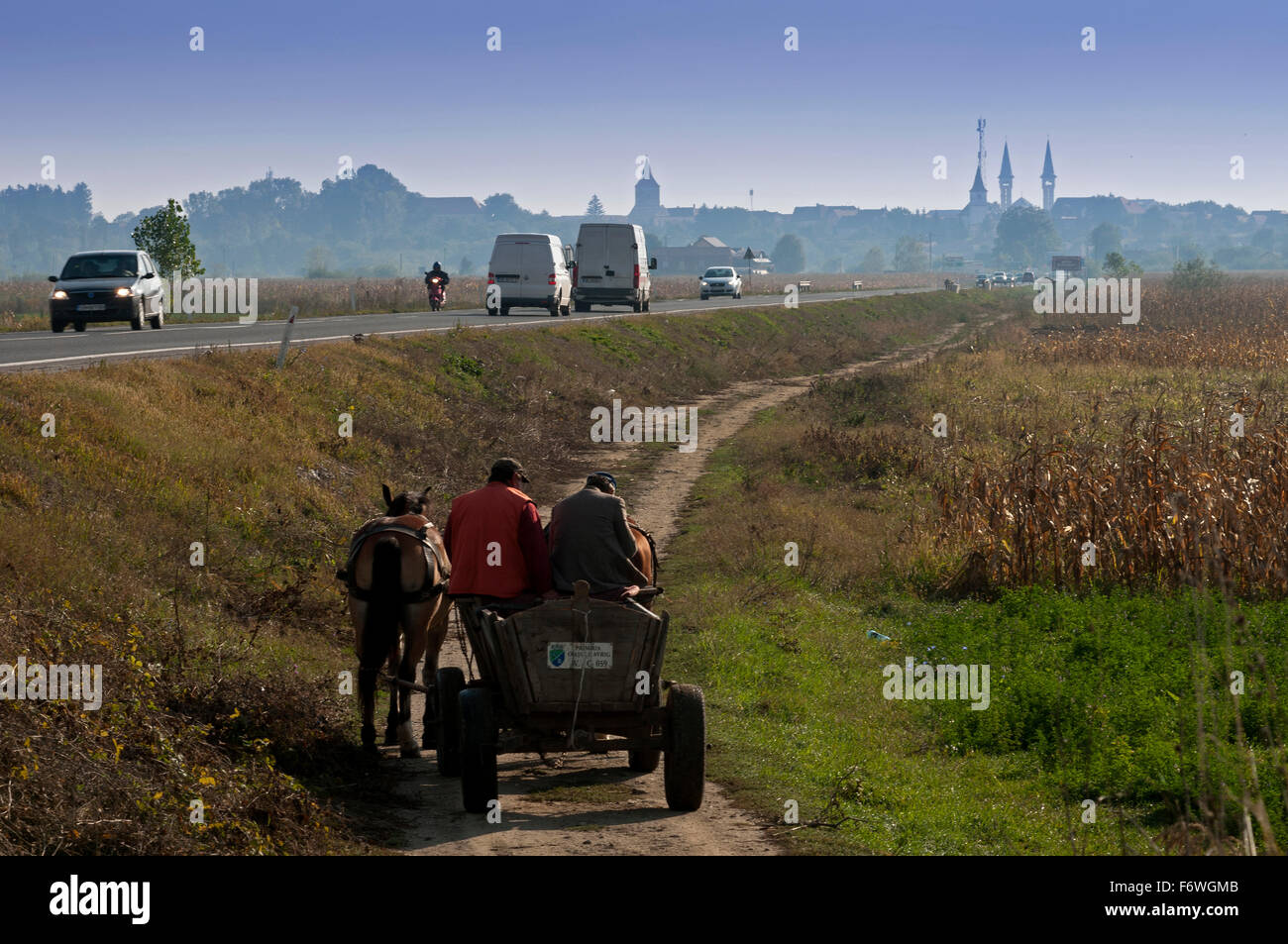 Horse and cart near the village of Avrig near Sibiu, Transylvania ...