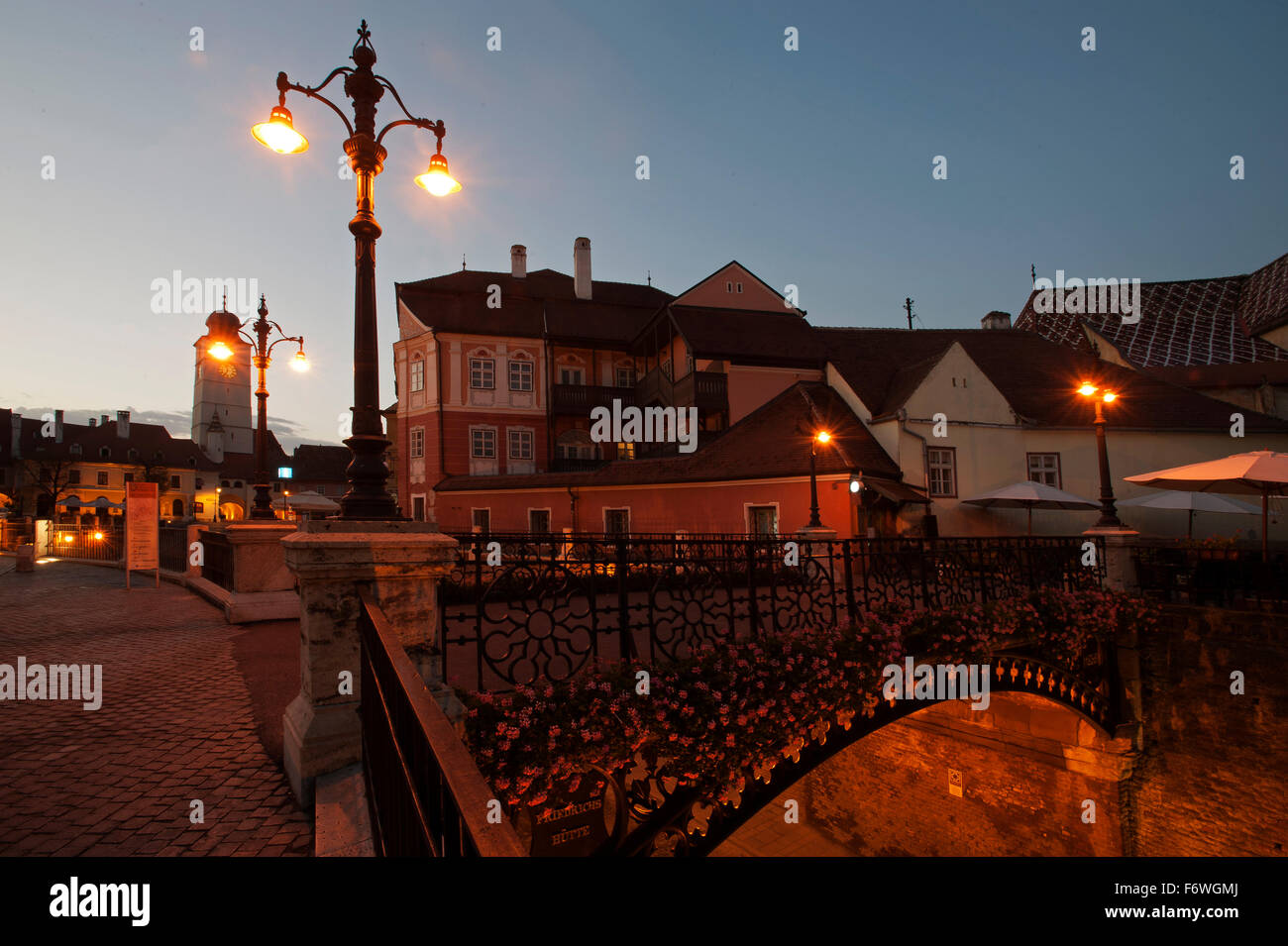 Piata Huet in the historic part of town, Sibiu, Transylvania, Romania ...