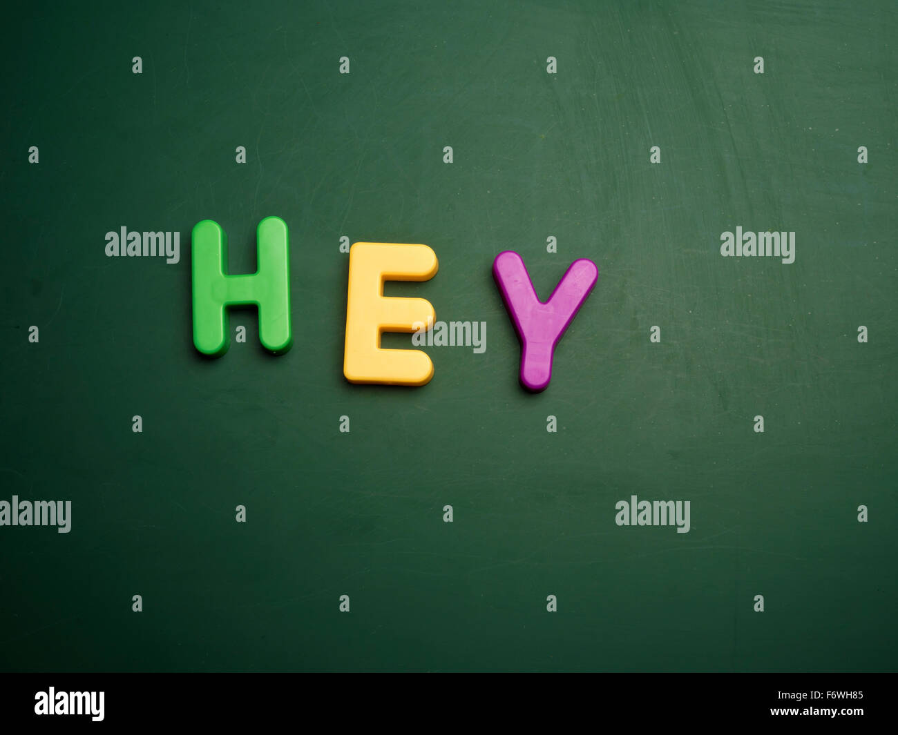 hey concept in colorful letters isolated on blank blackboard Stock ...