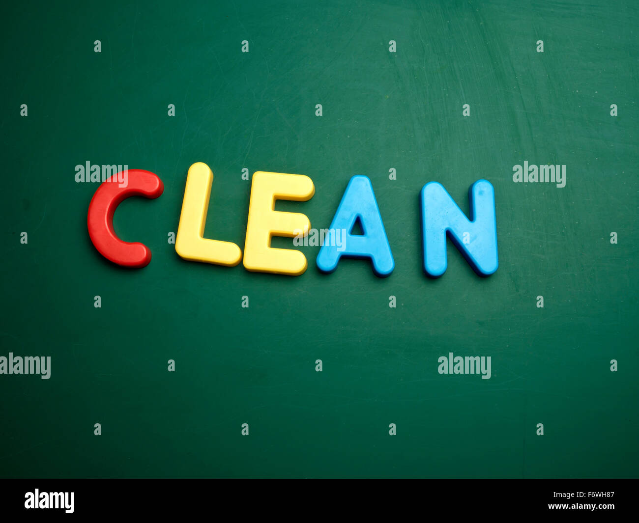 clean concept in colorful letters isolated on blank blackboard Stock ...
