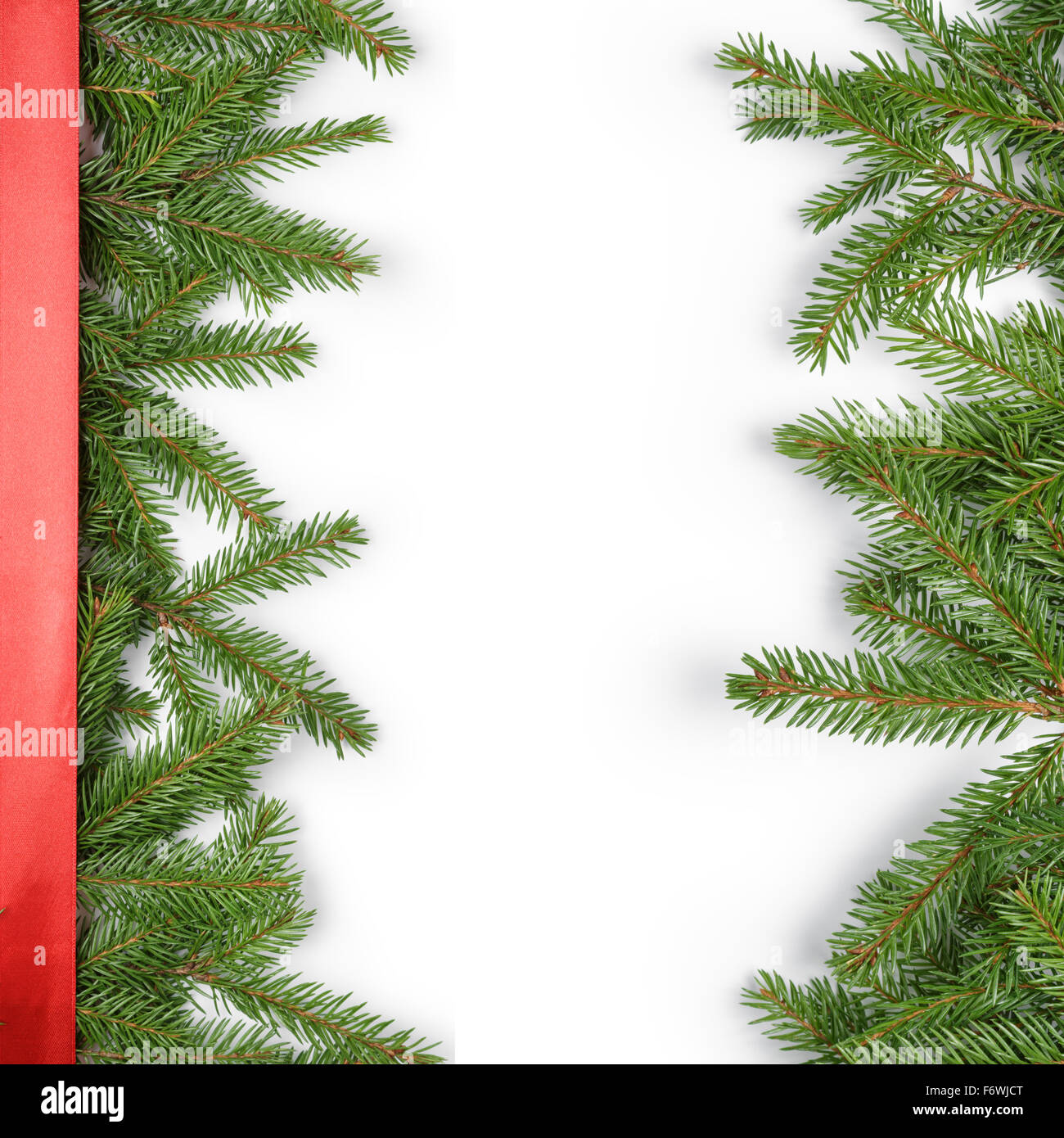fir branches border on white background with red ribbon Stock Photo - Alamy