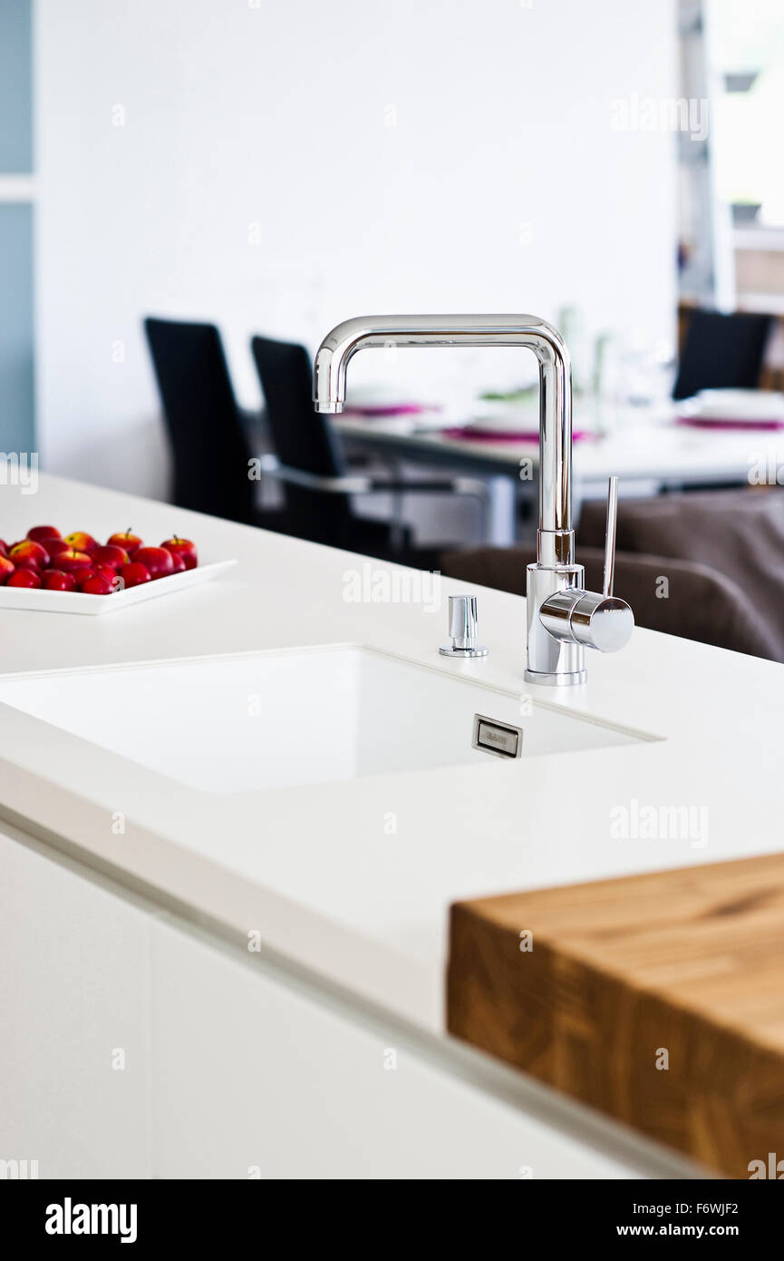 Sink with faucet, Modern kitchen, Kitchen Interior, Domestic life Stock ...