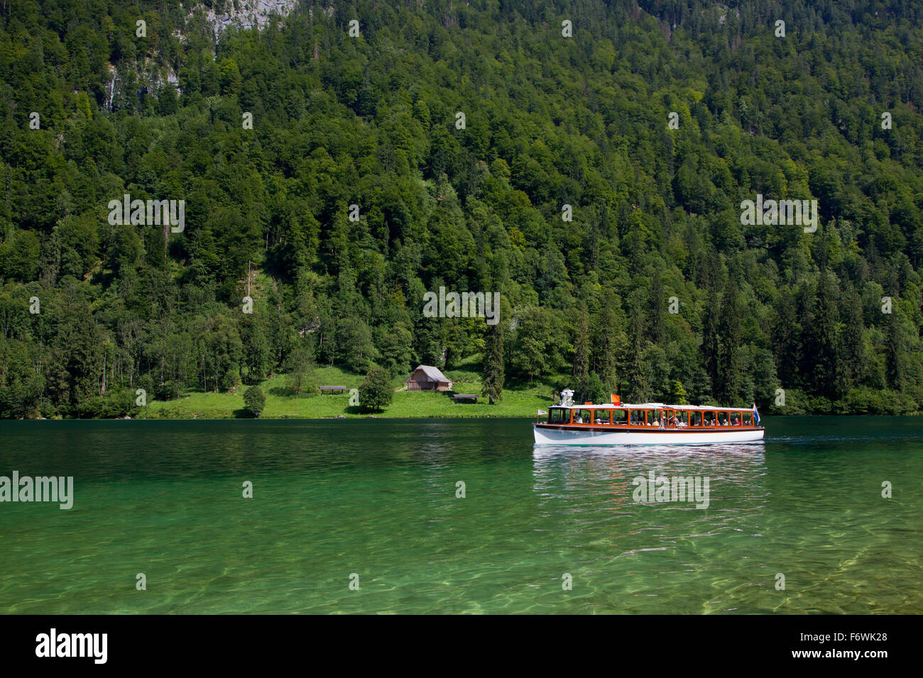 Excursion boat, at Koenigssee, Berchtesgaden region, Berchtesgaden ...
