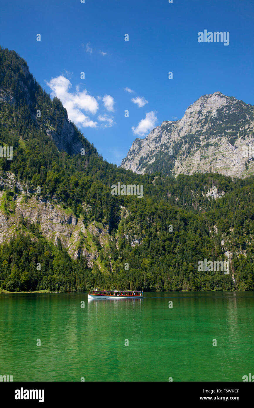 Excursion boat at Koenigssee, Berchtesgaden region, Berchtesgaden ...