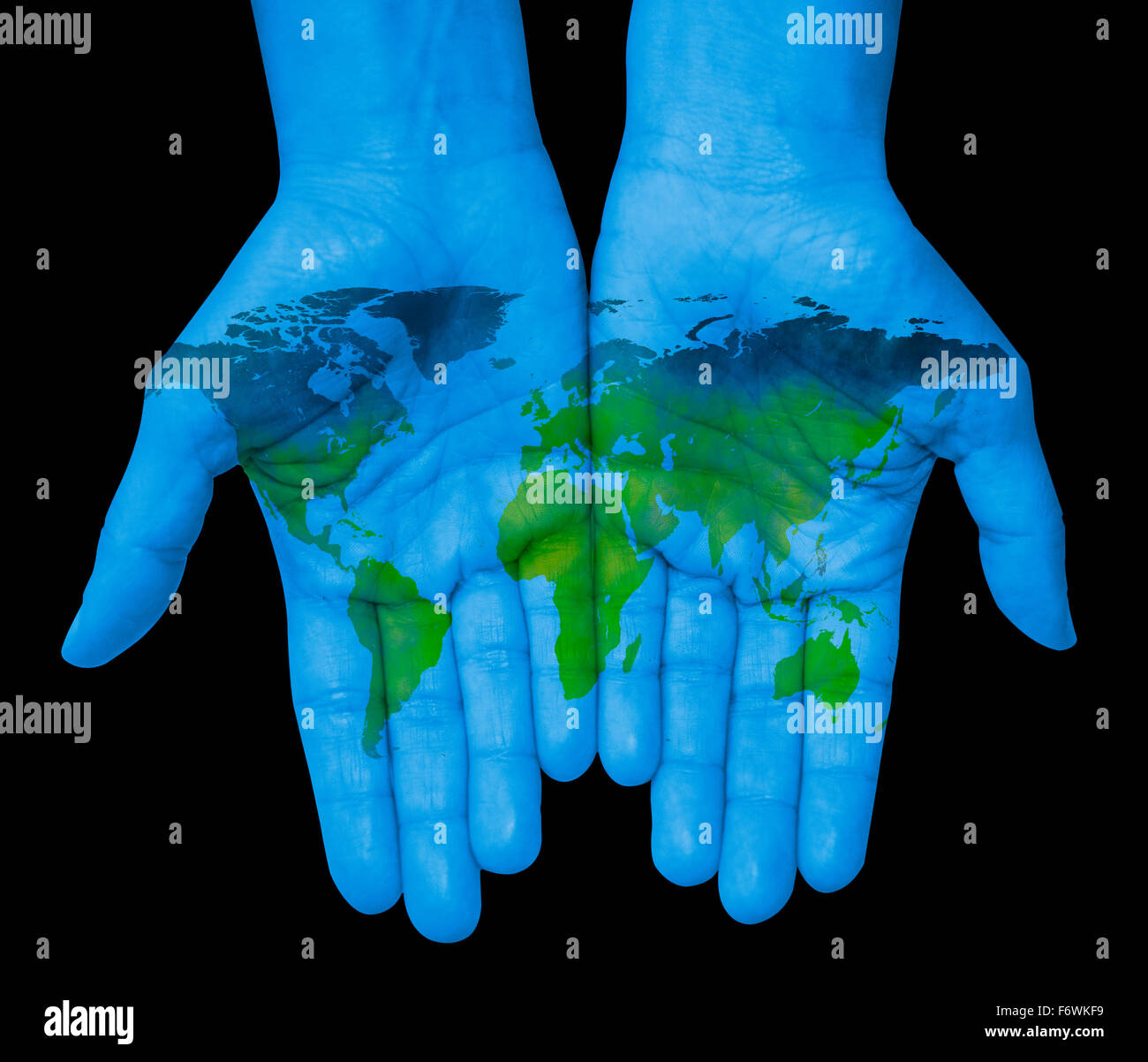 The world in your hands with world map Stock Photo - Alamy