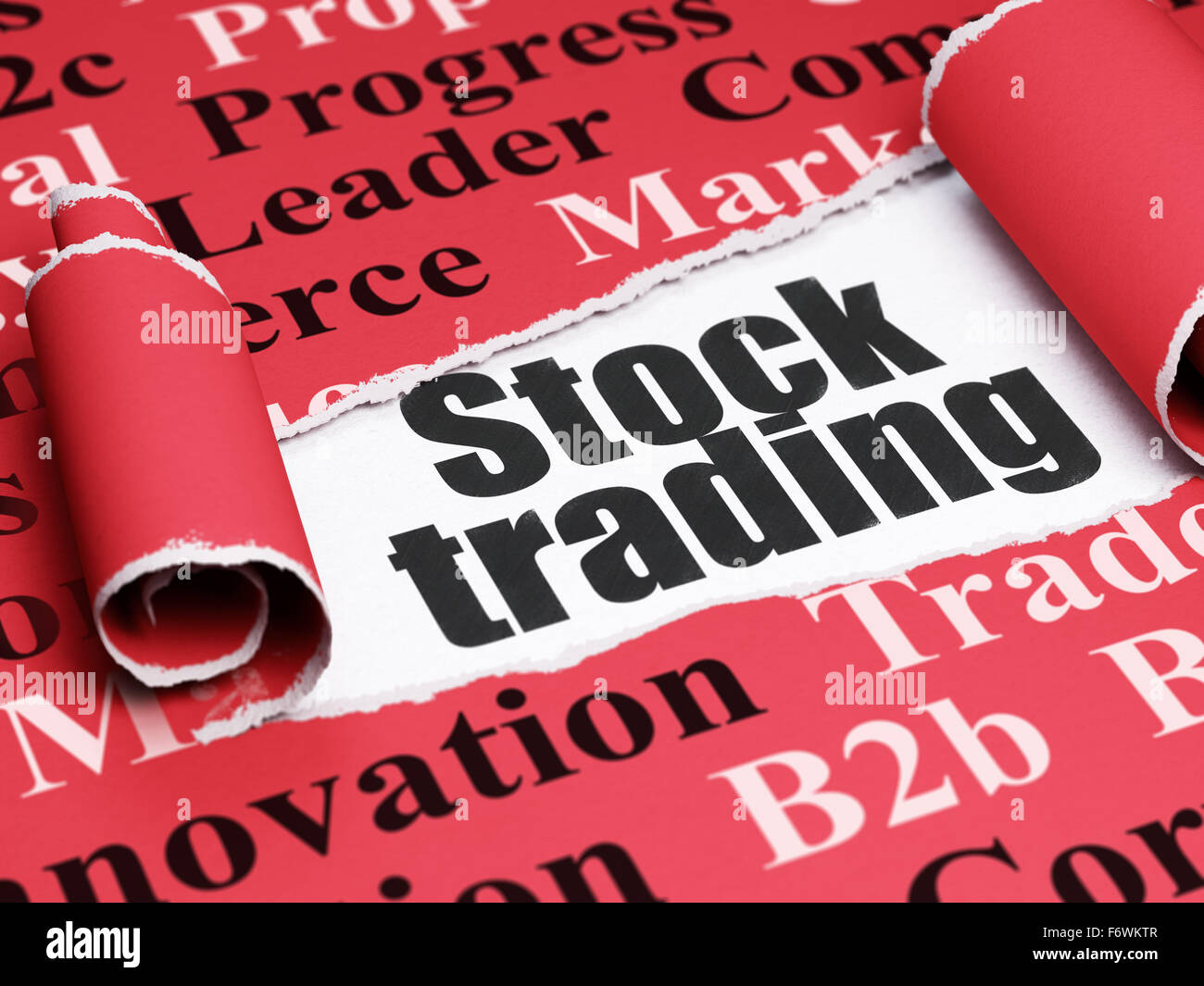Finance concept: black text Stock Trading under the piece of torn paper ...