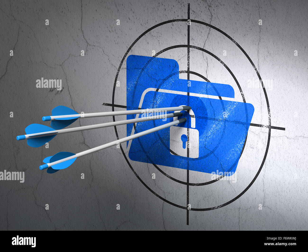 Finance concept: arrows in Folder With Lock target on wall background ...