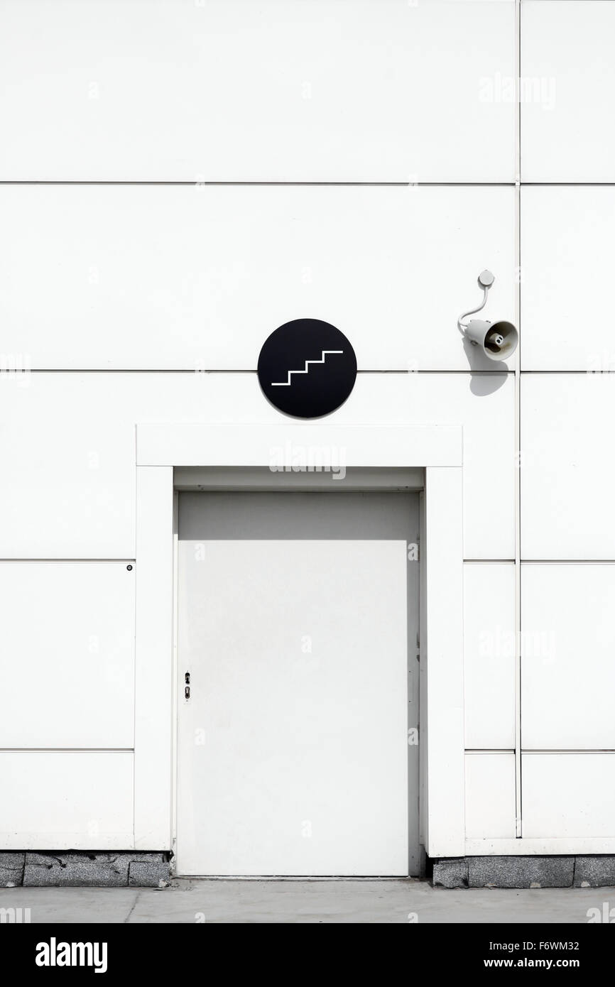 Color image of a white exit door Stock Photo - Alamy