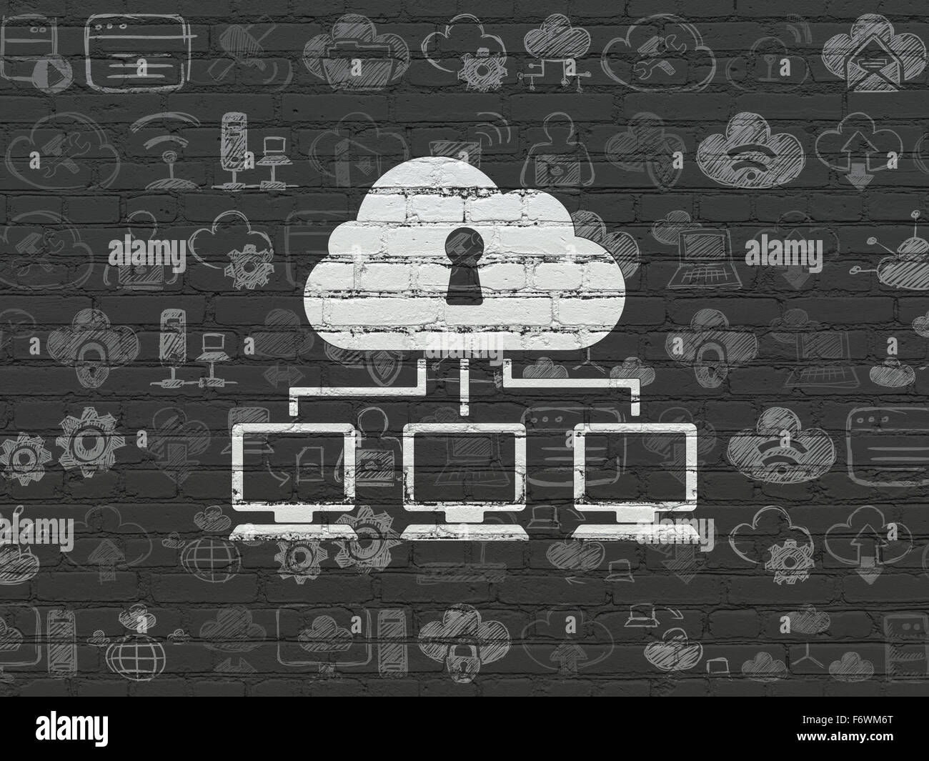 Cloud technology concept: Cloud Network on wall background Stock Photo ...