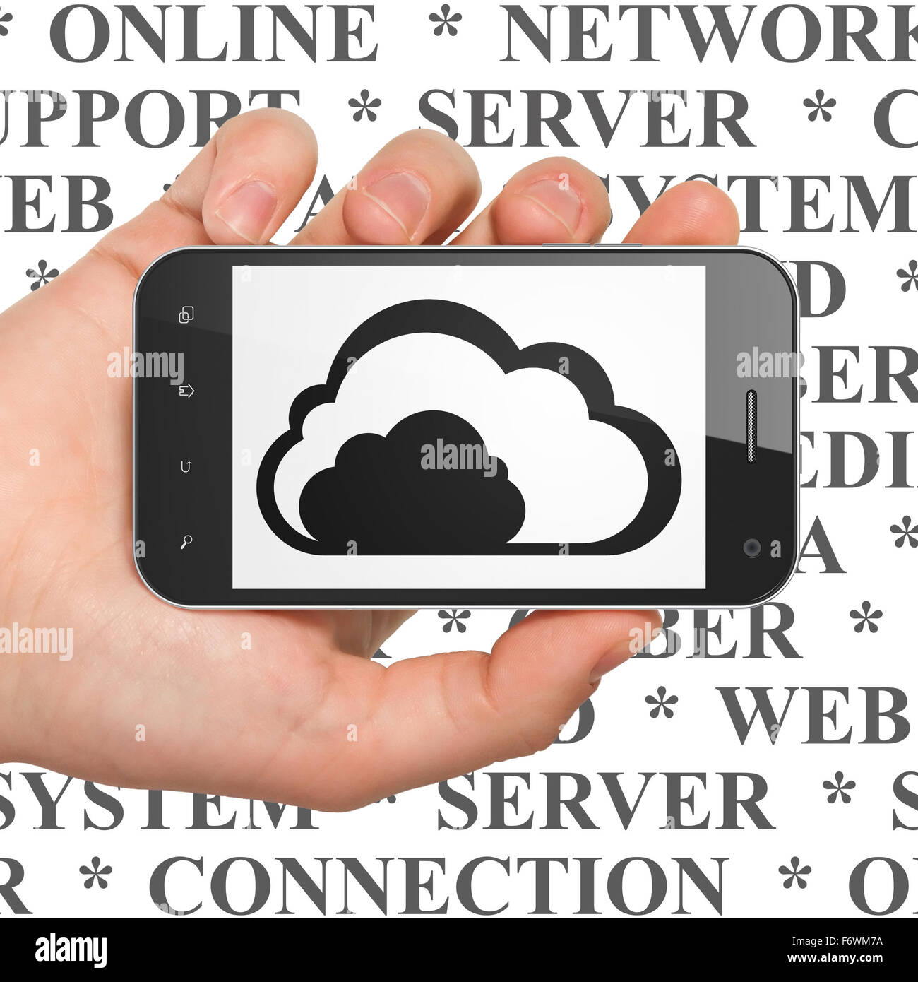 Cloud computing concept: Hand Holding Smartphone with Cloud on display ...