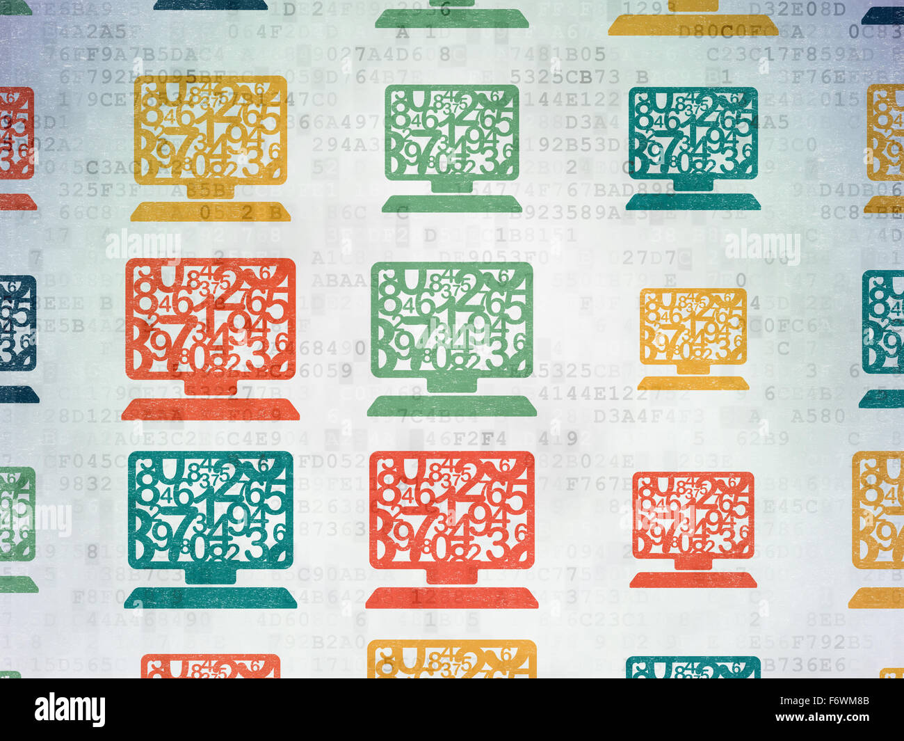 Studying concept: Computer Pc icons on Digital Paper background Stock ...