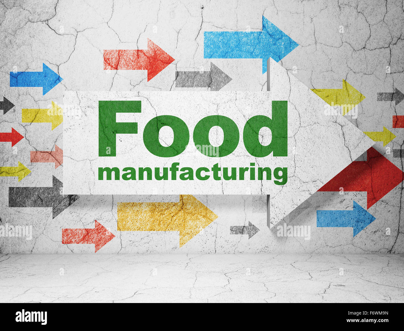 Industry concept: arrow with Food Manufacturing on grunge wall ...