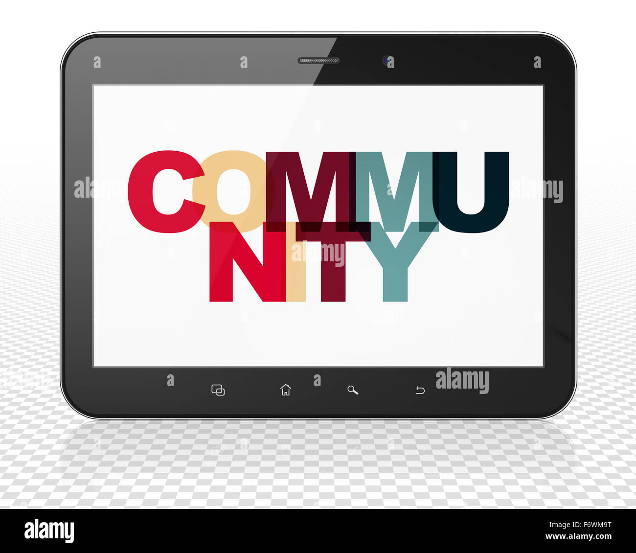 Social media concept: Tablet Pc Computer with Community on display ...