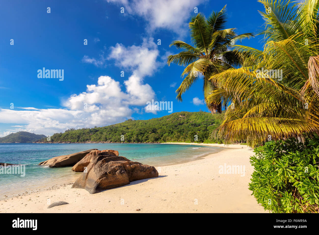 Scenic panorama one of the beautiful beaches in Seychelles island Stock ...