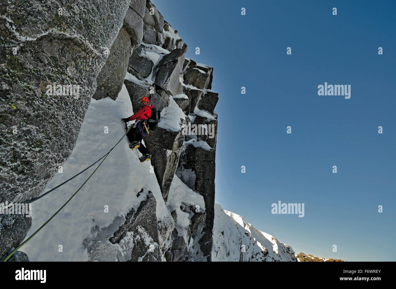 Climber ascending Lochnagar, Cairngorms, Grampian Mountains, Scotland ...