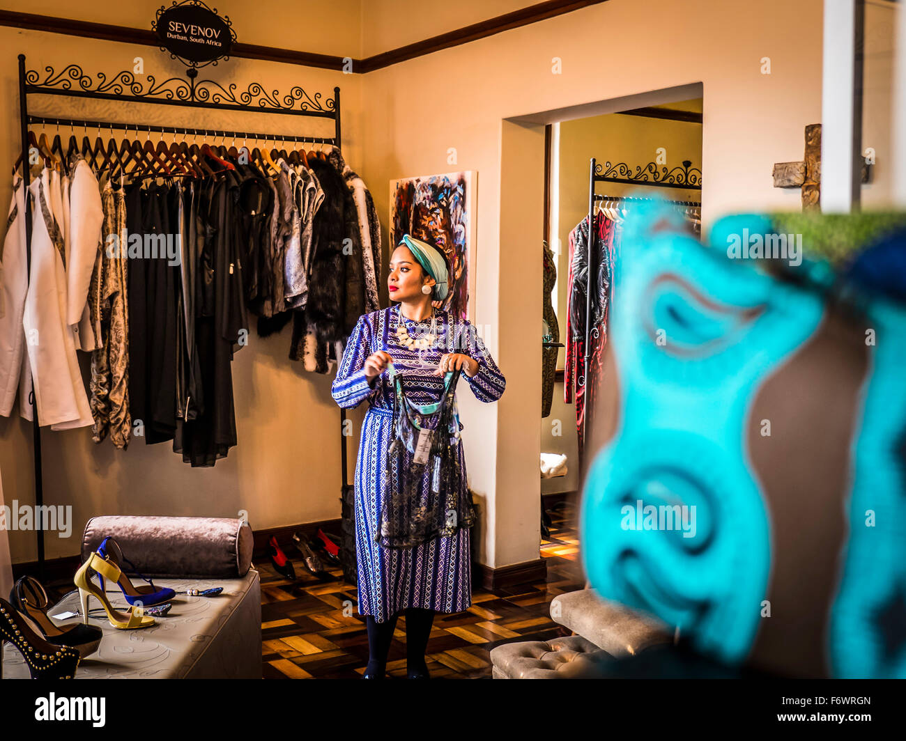 Woman inside a boutique, The Bromwell Boutique Mall, Woodstock, Cape ...