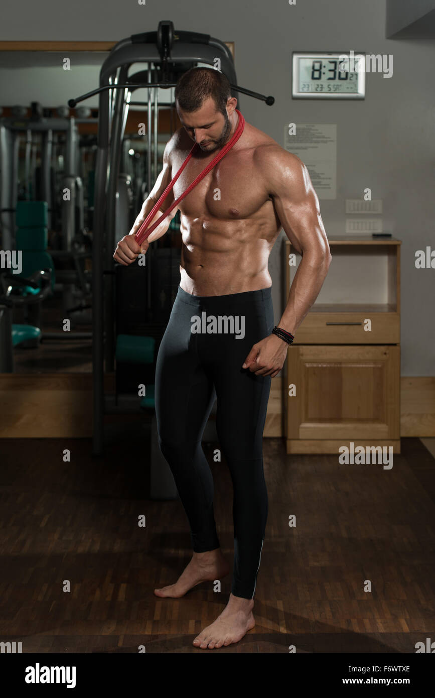 Handsome Muscular Man With Jumping Rope Stock Photo - Alamy