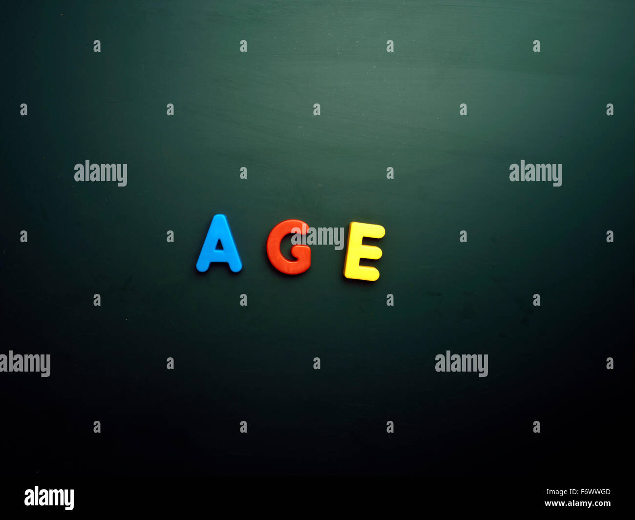age concept in colorful letters isolated on blank blackboard Stock ...