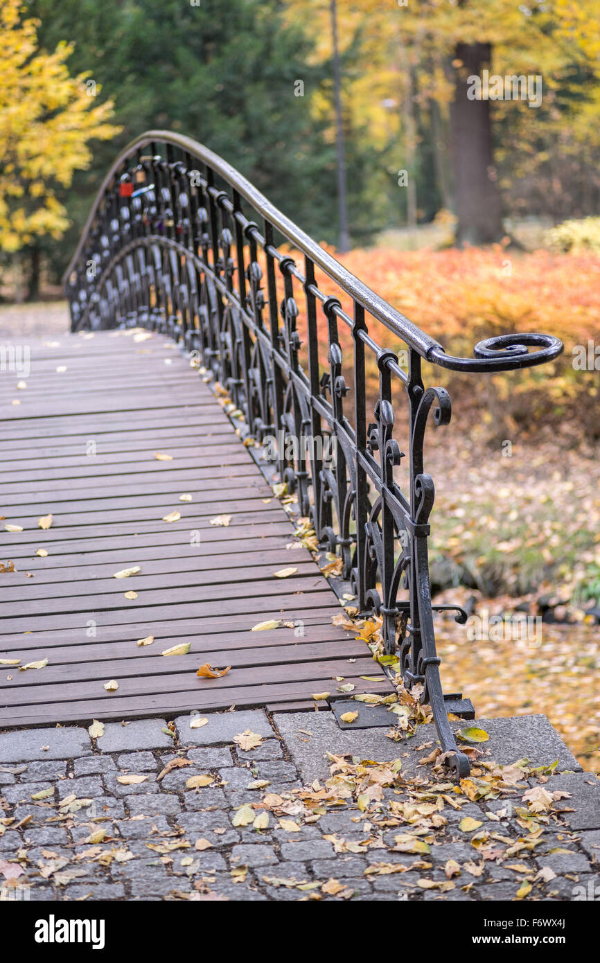 Old iron railing with colorful autumn background Stock Photo - Alamy