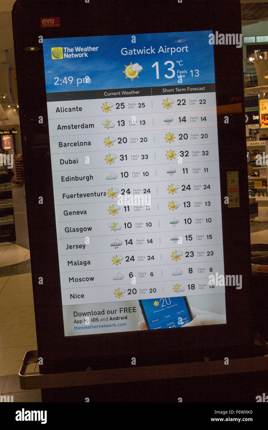 Electronic weather display information, Gatwick airport north terminal ...