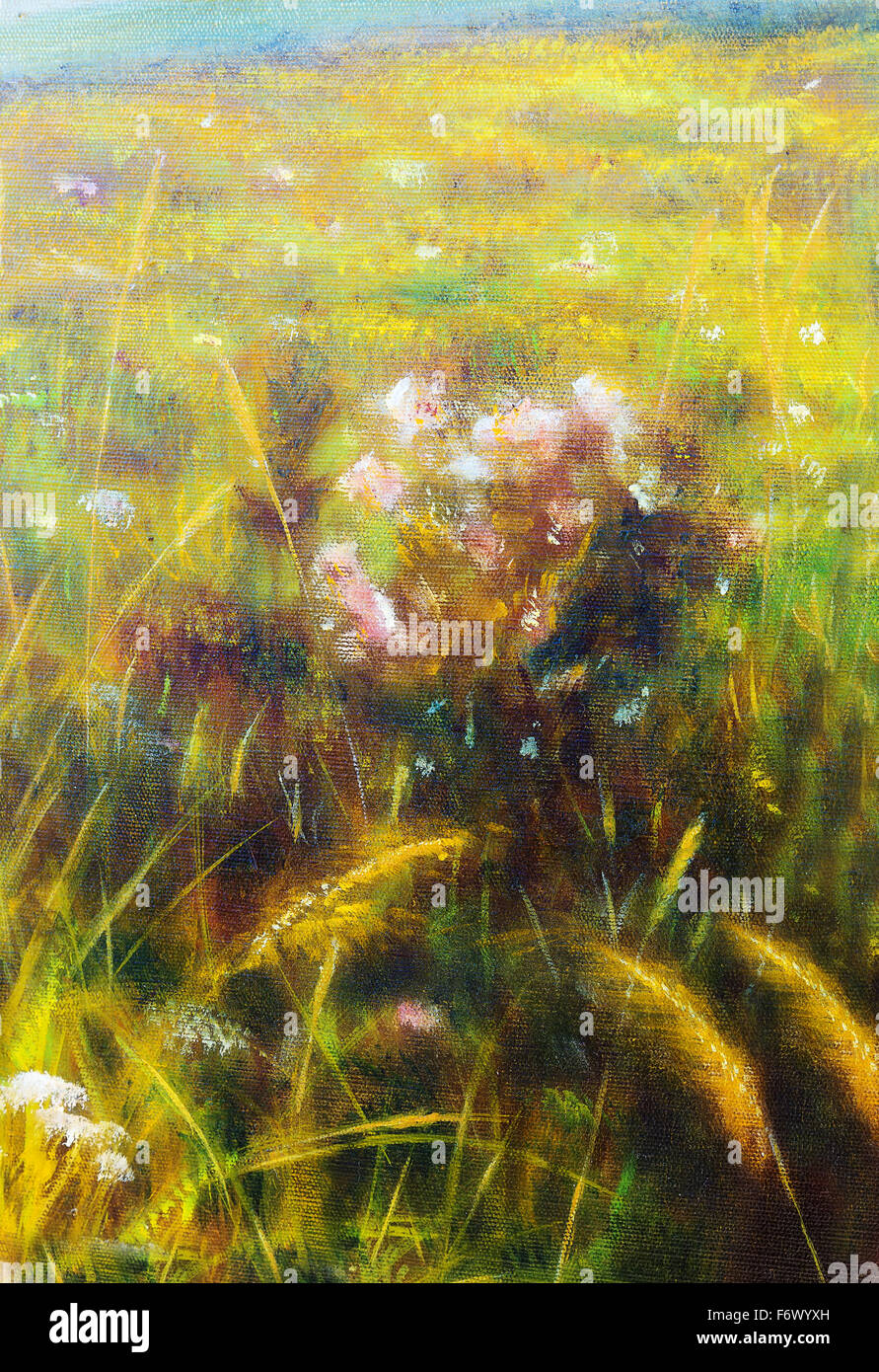painting on canvas of a vibrant spring meadow full of wild colorful ...