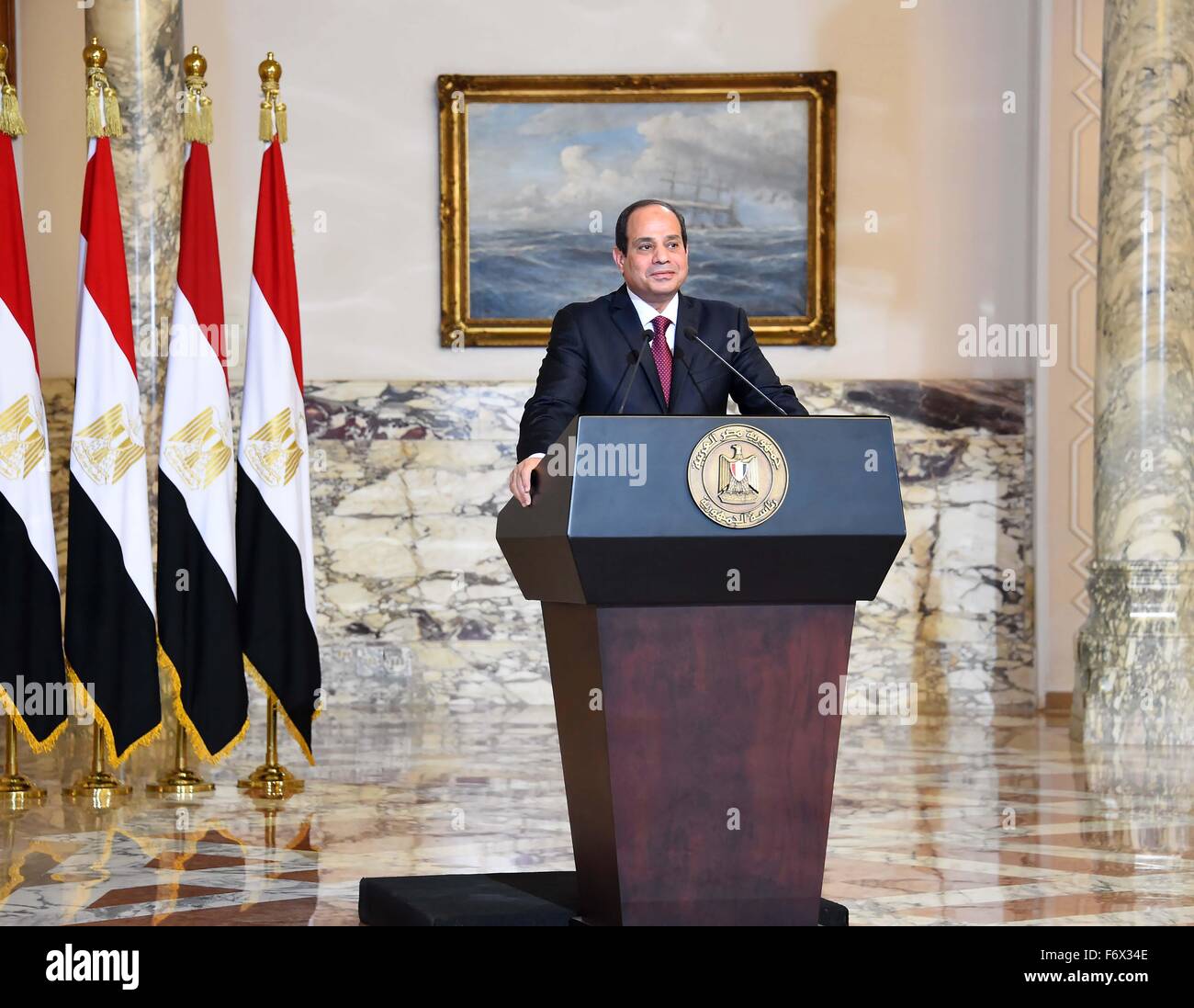 Egyptian President Al Sisi speaking after the formal signing with ...