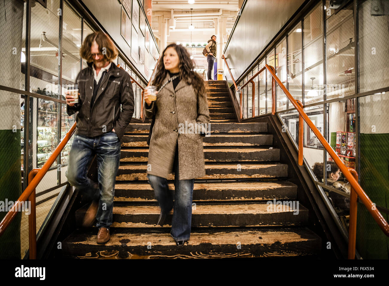 Stairs inside the Public Market, Seattle, Washington State Stock Photo ...